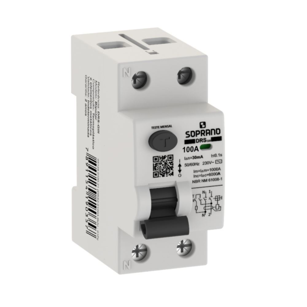 Disjuntor DR Bipolar 100A DRS2 GIII SOPRANO / REF. 05128.0100.21 ...